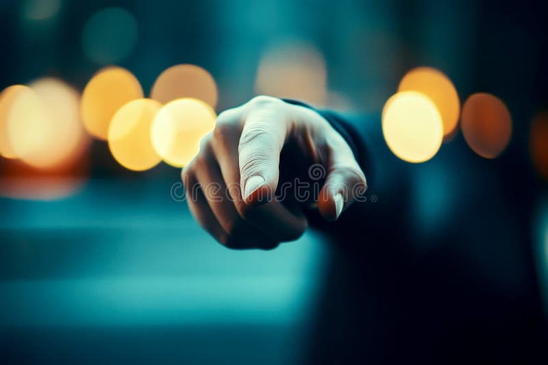 A Business Man is Index Hand Pointing Out with the Focus on the Fingers ...