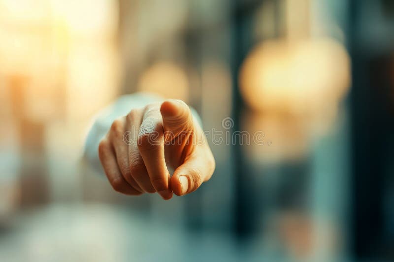 A Business Man is Index Hand Pointing Out with the Focus on the Fingers ...