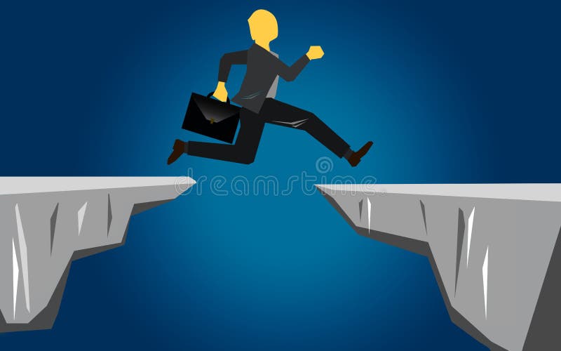 Business Man Jump Over the Gap Stock Illustration - Illustration of ...
