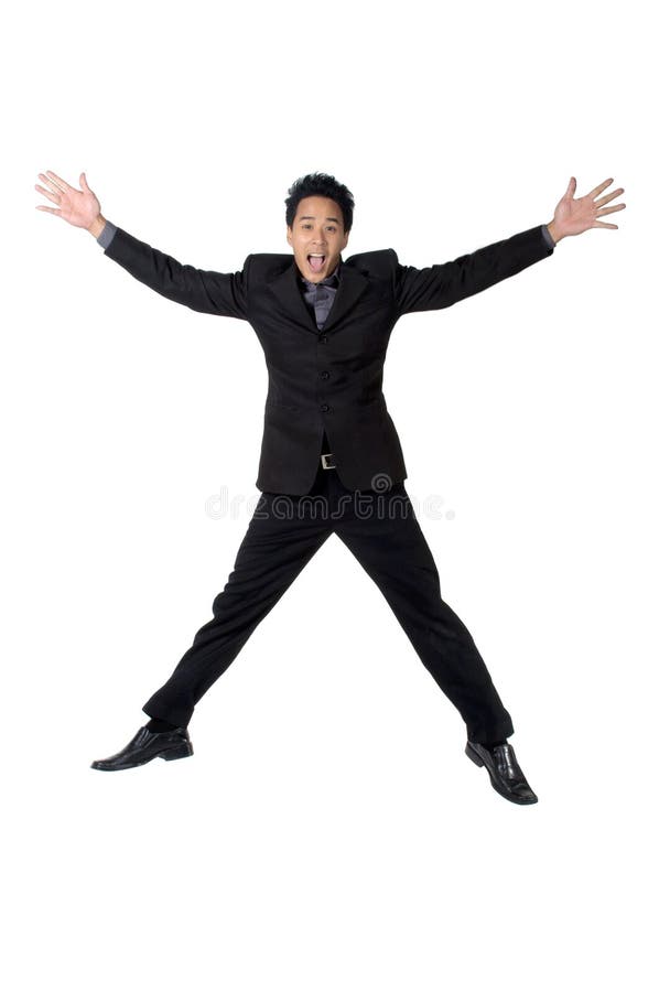 Business Man Jump Raise One S Hand Glad Stock Image - Image of career ...