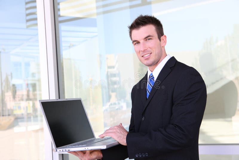 Business Man on Laptop Computer Stock Image - Image of office, male ...