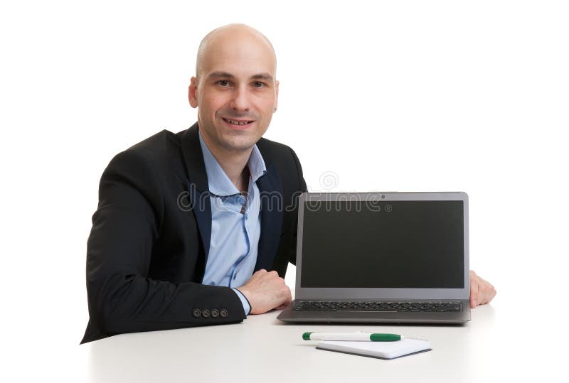 Business Man with Laptop Computer Stock Image - Image of friendly ...