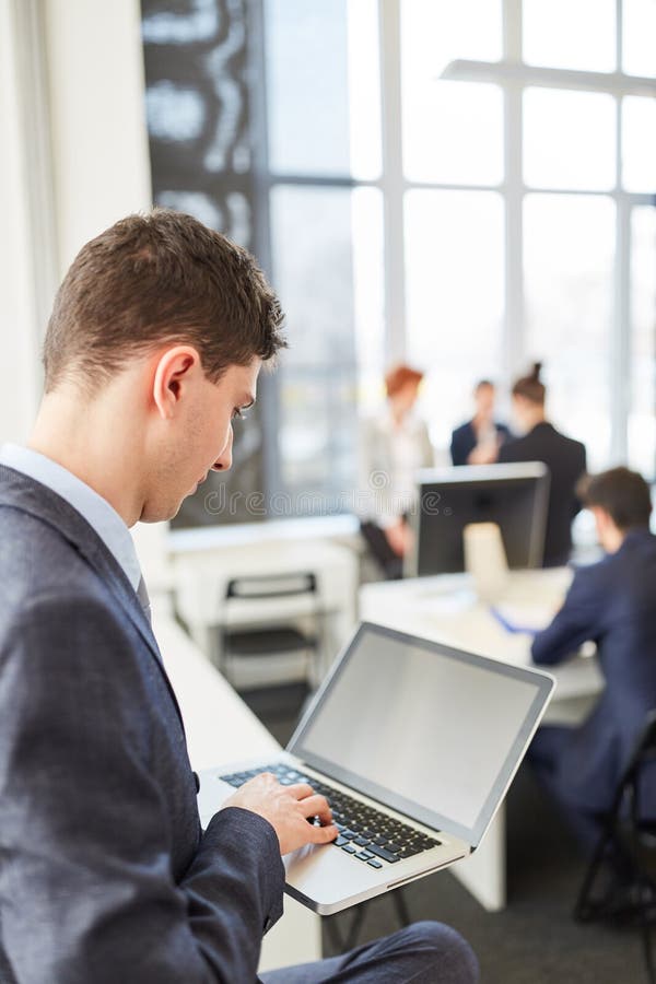 Business Man with Laptop Computer Stock Photo - Image of write ...