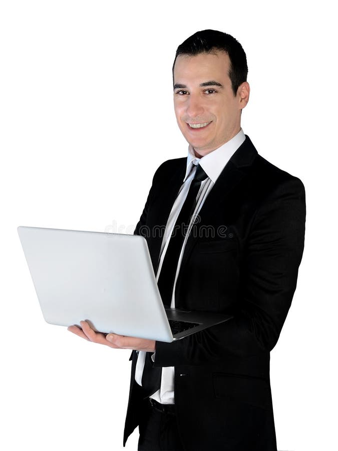Business man with laptop stock photo. Image of multimedia - 55935494