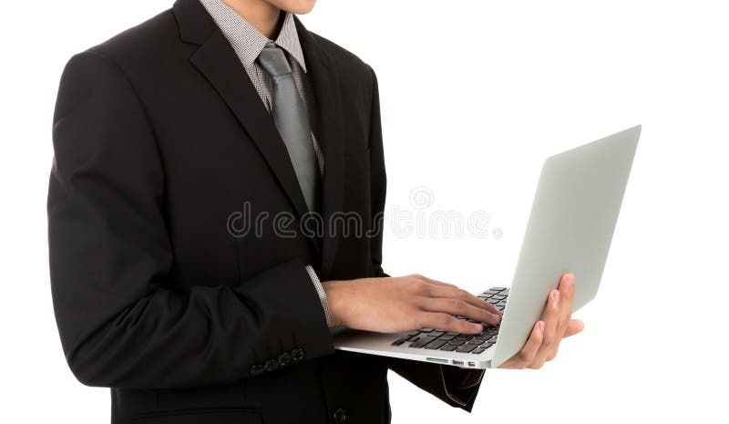 Waving from Behind a Computer Stock Photo - Image of joyful, notebook ...