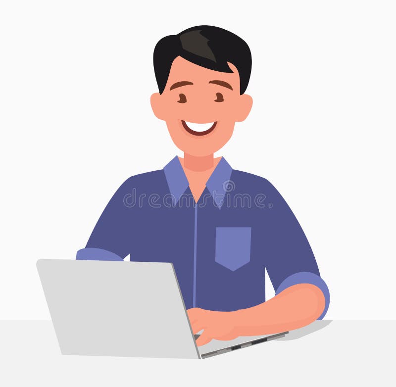 Business Man and Laptop. Work at the Computer Stock Vector ...