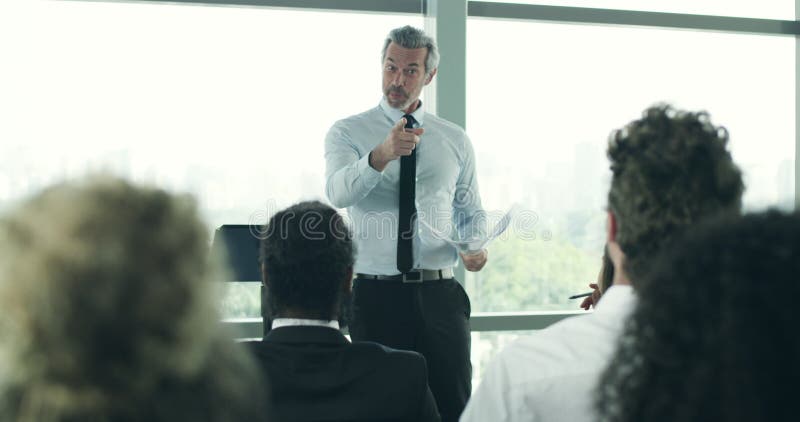 Business Man, Leader and Raised Hand at Conference for Question, Answer ...