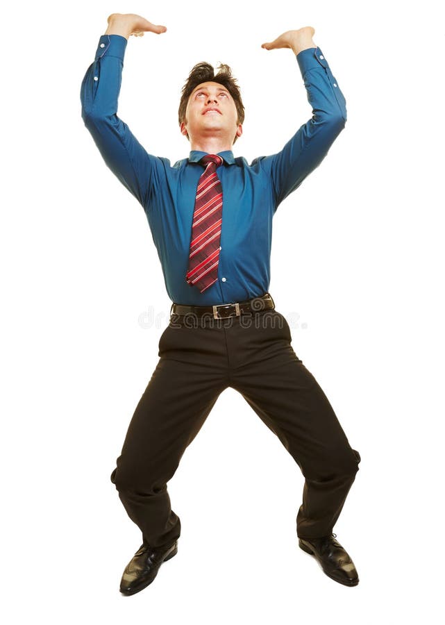 Business Man Lifting Invisible Object Stock Image - Image of press ...