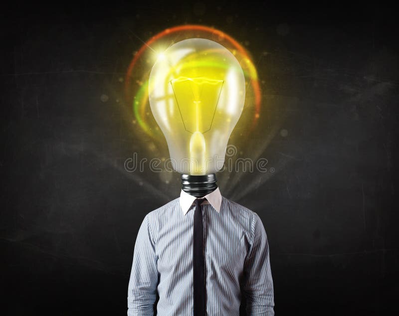 Business Man with Light Bulb Head Concept Stock Photo - Image of leader ...