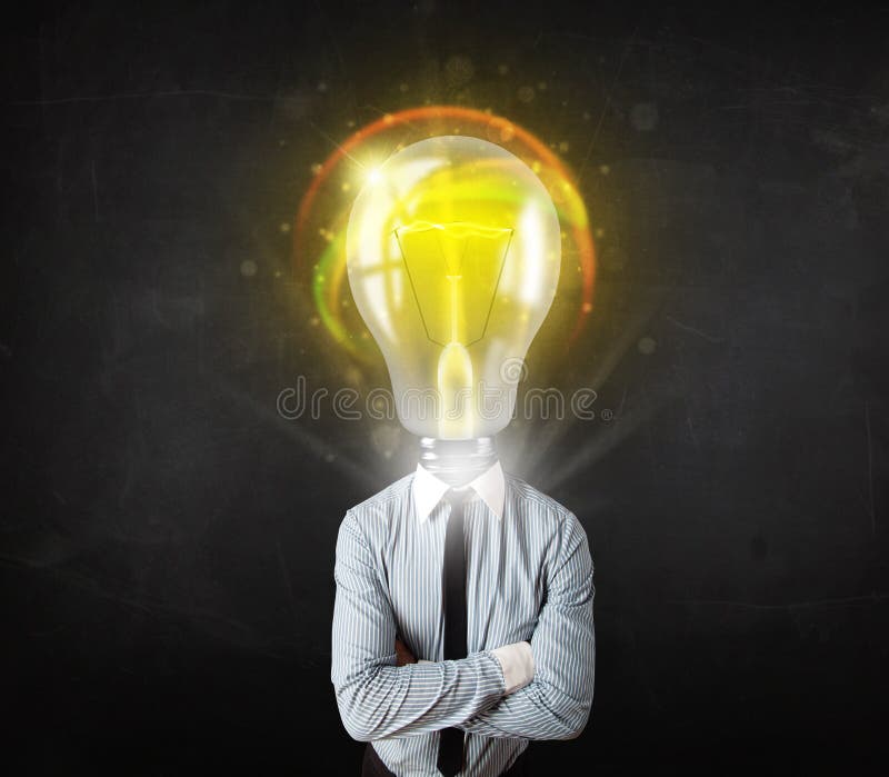 Business Man with Light Bulb Head Concept Stock Image - Image of ...