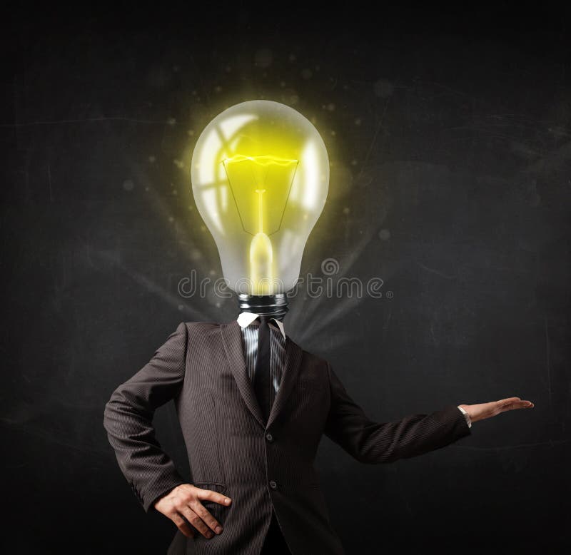 Business Man with Light Bulb Head Concept Stock Image - Image of ...
