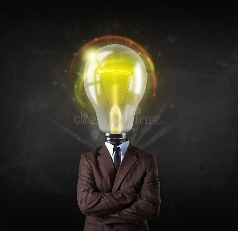 Business Man with Light Bulb Head Concept Stock Illustration ...