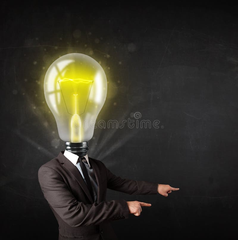 Business Man with Light Bulb Head Concept Stock Image - Image of ...