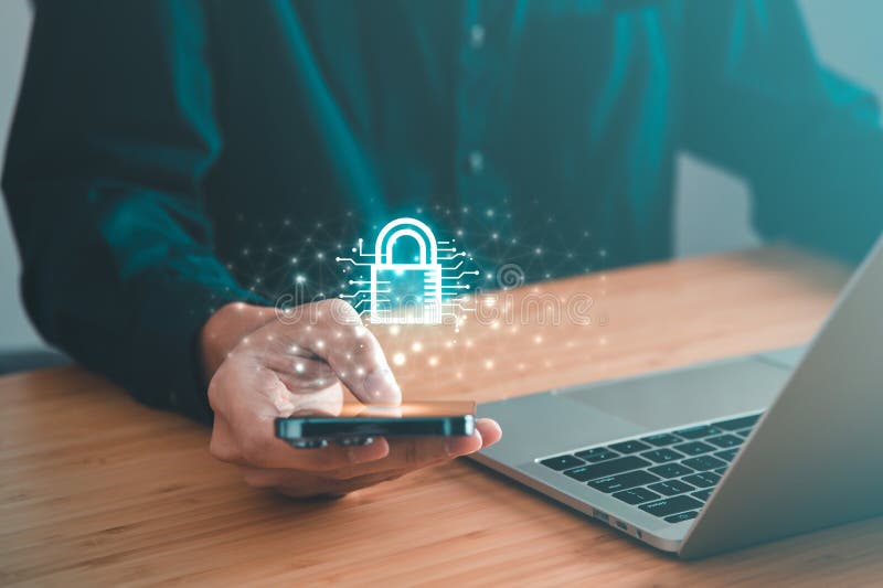 Business Man is Logging into System by Mobile Phone and Touch Security ...