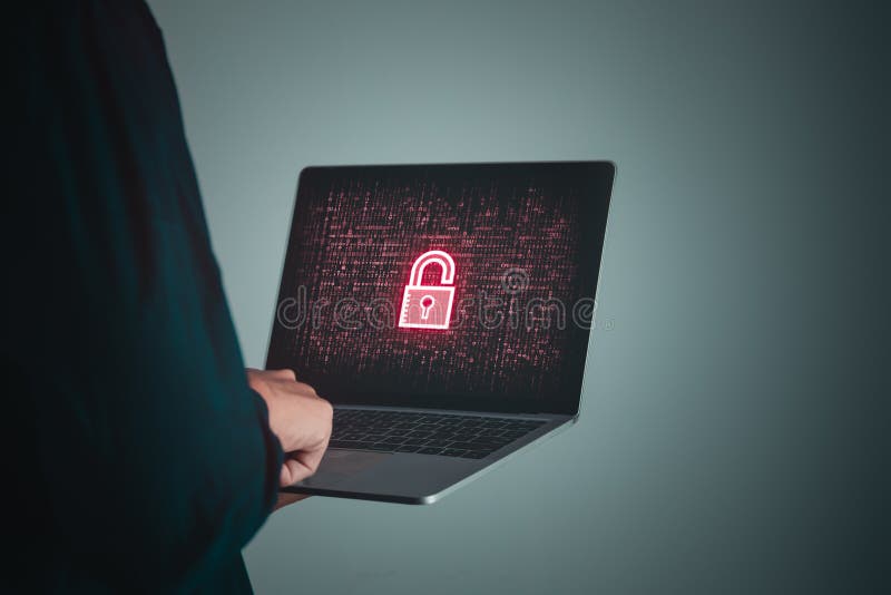 Business Man is Logging into System and Security Icon on Screen Stock ...