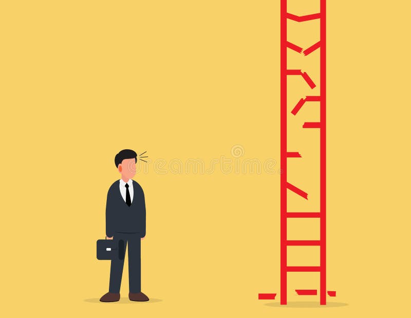 Business Man Look at Broken Ladder. Obstacle Business Concept Vector ...