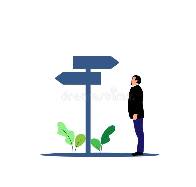 Business Man Looking at Direction Signs Stock Vector - Illustration of ...