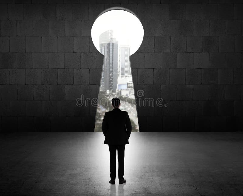 Business Man Looking through Key Hole Stock Image - Image of business ...