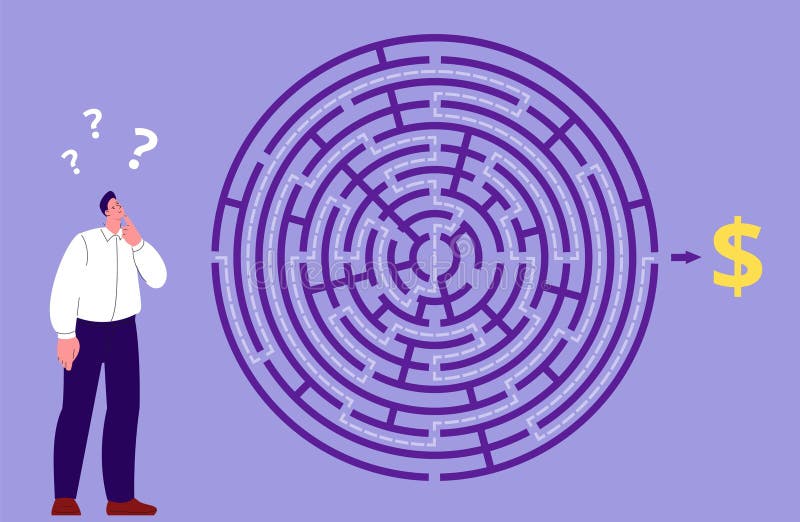 Business Man Looking at Maze. Flat Manager Choose Way To Money, Start ... Business Man Looking at Maze. Flat Manager Choose Way To Money, Start ...