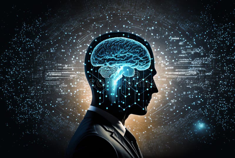 Business Man Looking at Smart Computer in Modern Office with Virtual ...