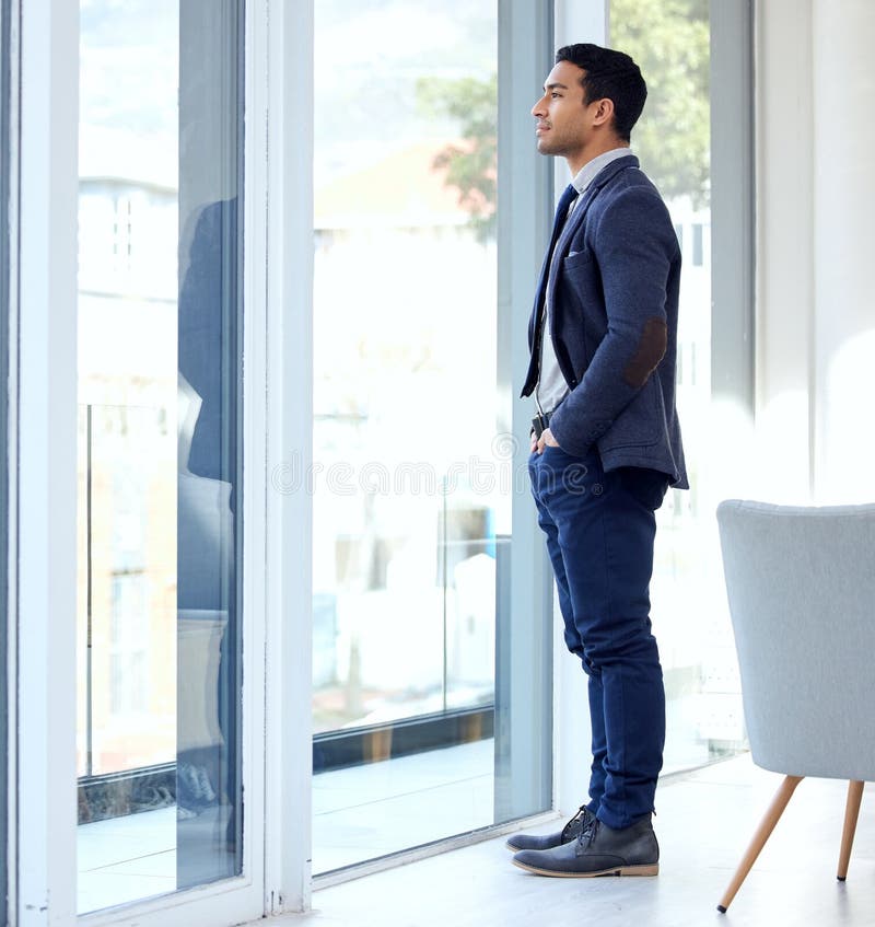 Business, Man and Looking or Thinking and Window, Property Developer ...