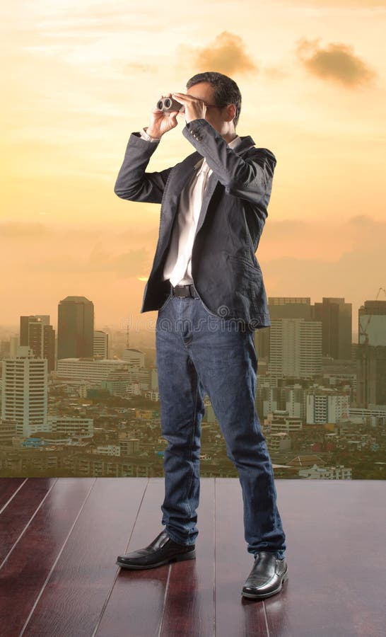 Business Man Looking To Future Opportunity by Binocular and Using for ...