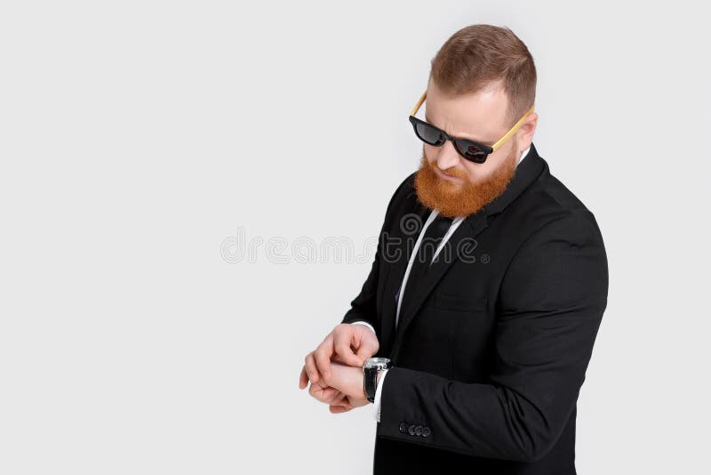 Business Man Looking at Watch Stock Photo - Image of examining, late ...
