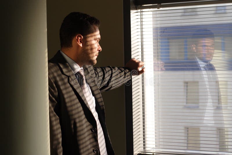 Business Man Looking through Window Blinds Stock Photo - Image of look ...