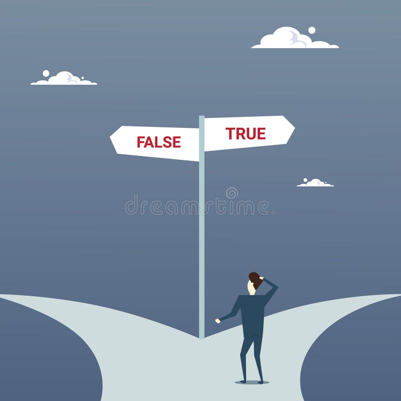 Business Man Lost Standing on Road Choose Direction between False and ...
