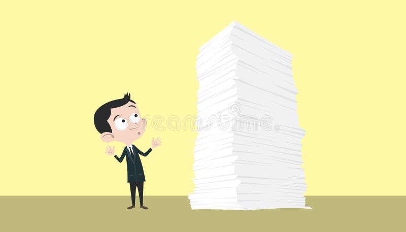 Business Man with a Lot of Paper Work Stack Stock Vector - Illustration ...