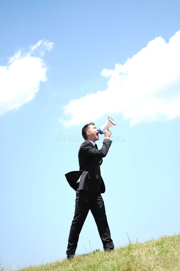 Business Man with Loudspeaker Stock Image - Image of businessman ...