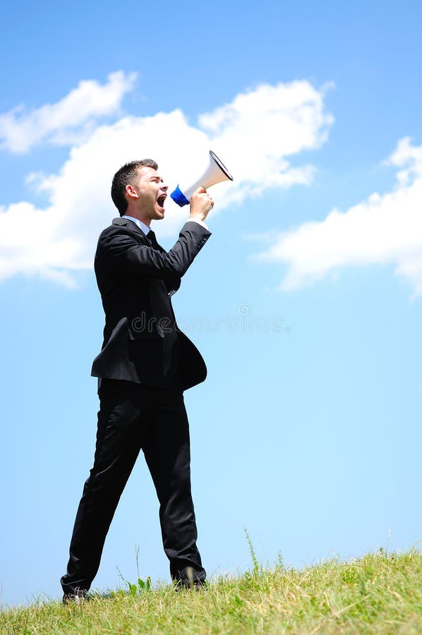 Business Man with Loudspeaker Stock Photo - Image of loud, business ...