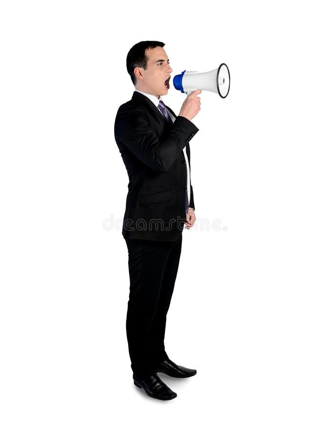 Business Man with Loudspeaker Stock Photo - Image of megaphone, full ...