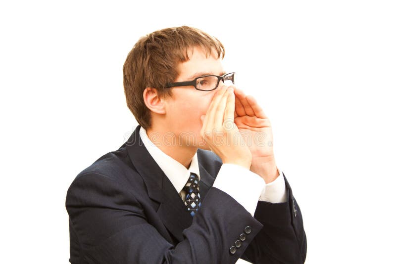 Business Man Making an Announcement Stock Image - Image of holler ...