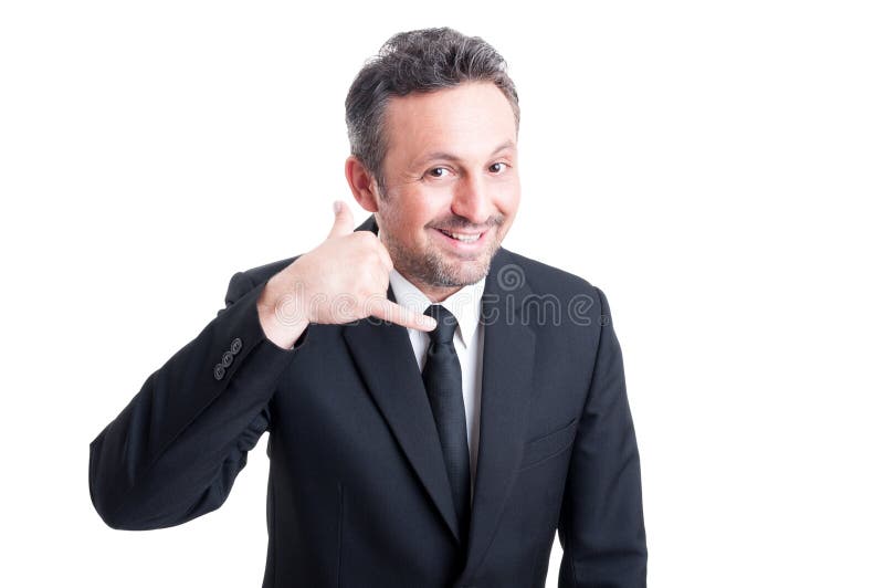 Business Man Making Call Us or Contact Gesture Stock Photo - Image of ...