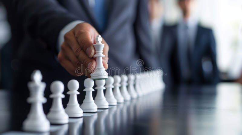 Business Man Moving Chess Figure with Team Behind Stock Image - Image ...