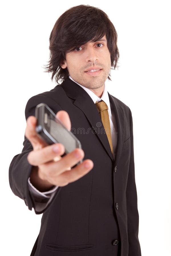 Business Man Offering Cellphone Stock Photo - Image of cellphone, give ...