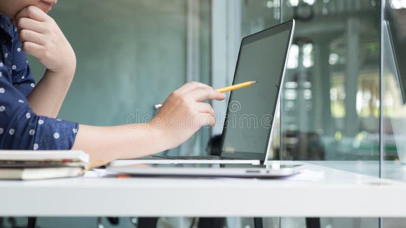 Business Man Office Worker Sitting at Desk Looking at Laptop Com Stock ...
