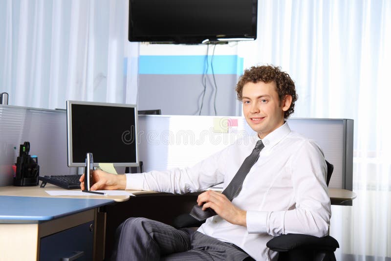 Business Man at Office Working at Stock Image - Image of desk, light ...