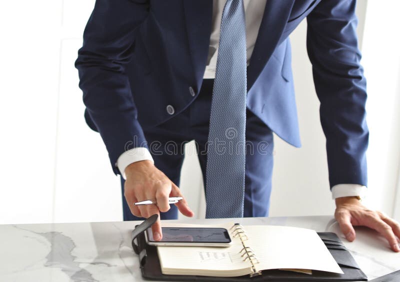 Business Man in the Office Works and Analyzes Financial Data Stock ...