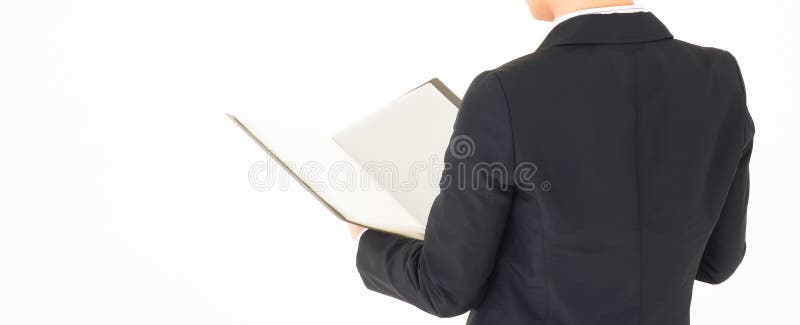 Business Man Open Document. Back View Stock Image - Image of corporate ...