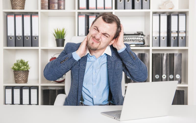 Business Man with Pain in Neck and Head Working in Office Stock Image ...