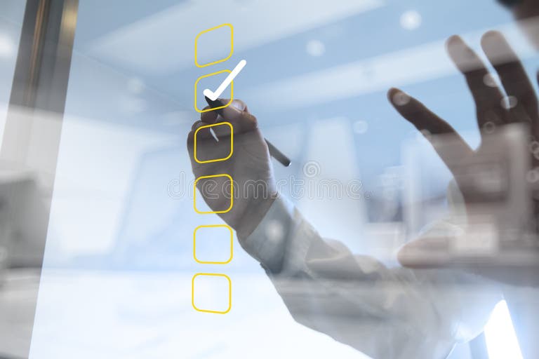 Business Man with Pen Mark the Checkbox, Stock Image - Image of people ...