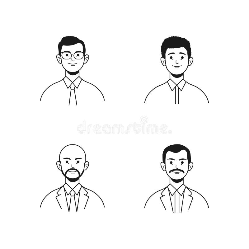 Handsome Business Man People Characters Simple Line Art Avatar Set ...