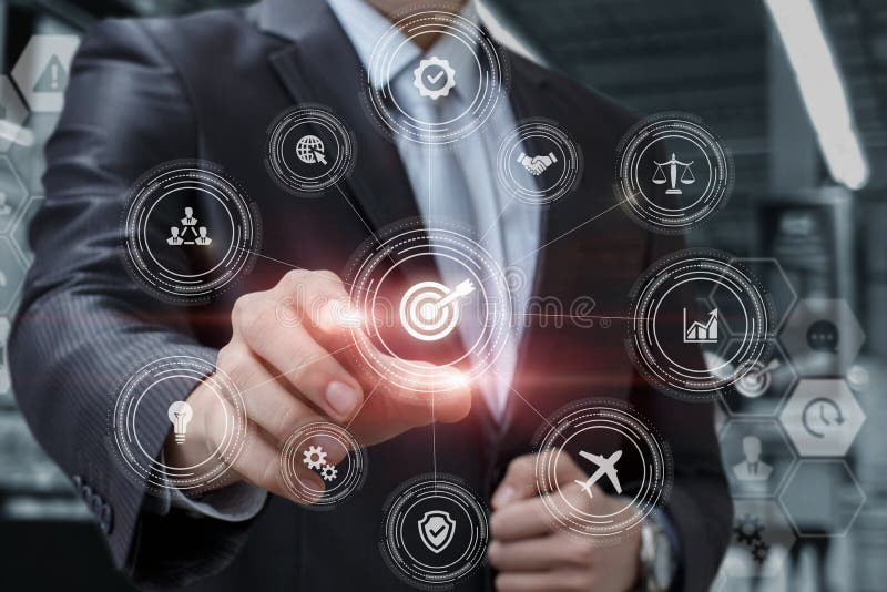 Businessman Plans His Goals on a Virtual Computer Stock Image - Image ...