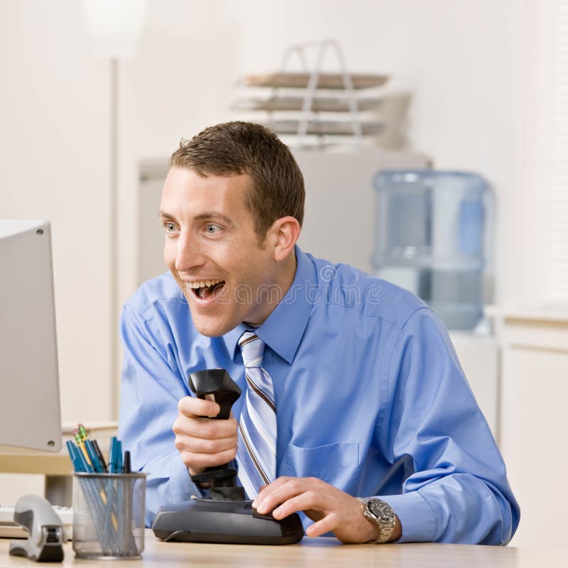 Business Man Plays Computer Games in Office Stock Image - Image of ...