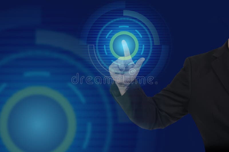 Business Man Point To Graph Icons on a Digital Screen Stock Image ...