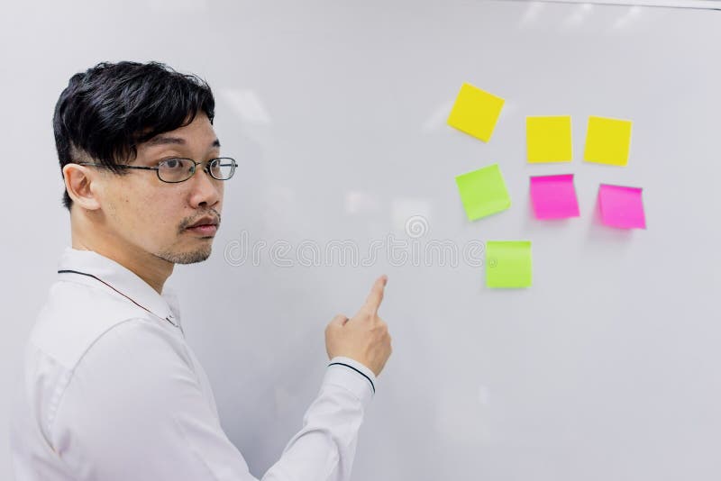 A Business Man Pointing His Hand To the Board with Notes Stock Image ...