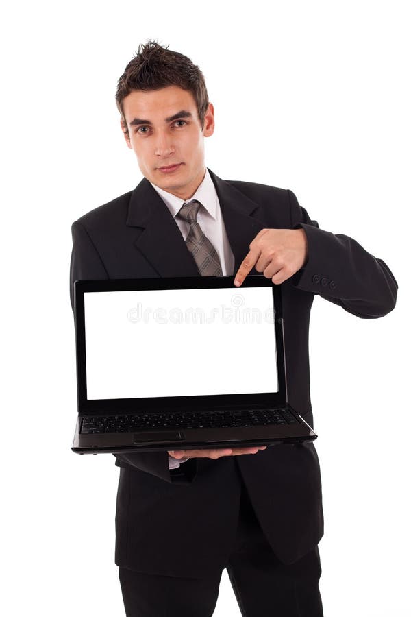 Business Man Pointing at a Laptop Stock Photo - Image of excited ...