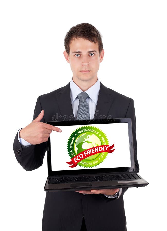 Business Man Pointing at a Laptop Computer Stock Photo - Image of ...